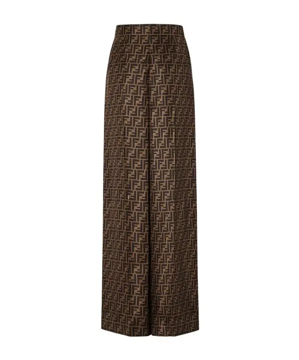 Fendi Ff Motif Pleated Wide-leg Trousers - Brown