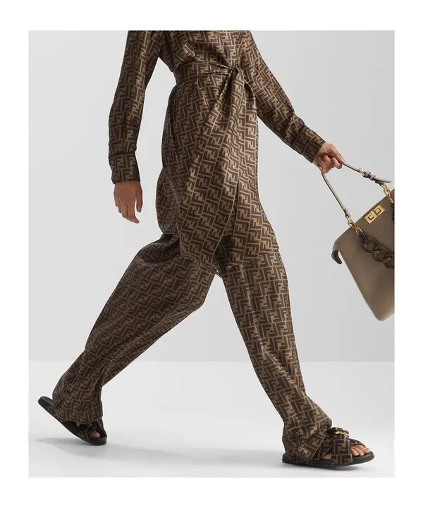 Fendi Ff Motif Pleated Wide-leg Trousers - Brown