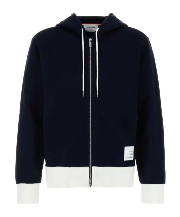 Thom Browne Logo Patch Zip-up Hoodie - Blue