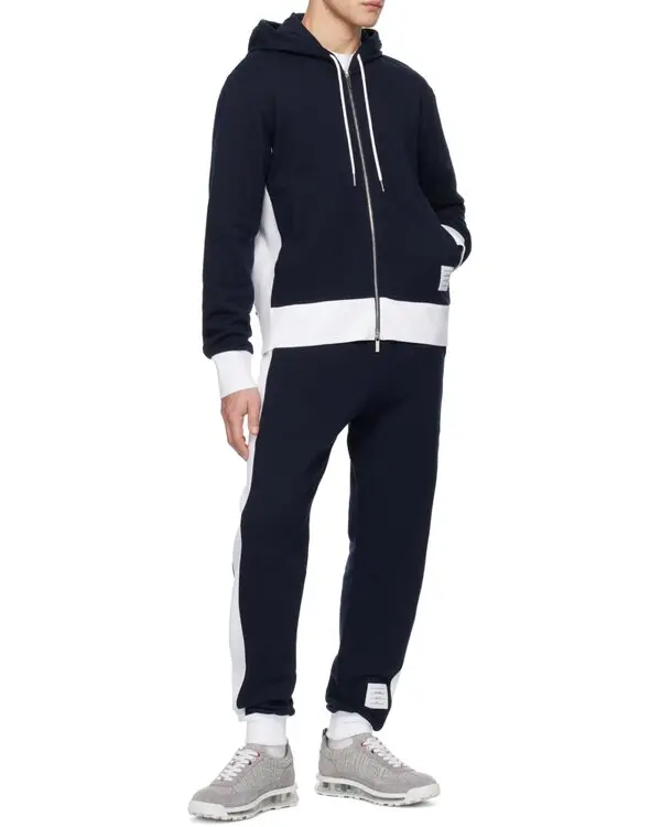 Thom Browne Logo Patch Zip-up Hoodie - Blue