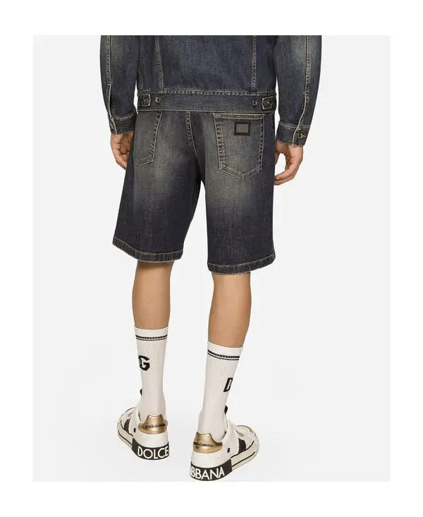 Dolce & Gabbana Logo Patch Straight Leg Denim Shorts