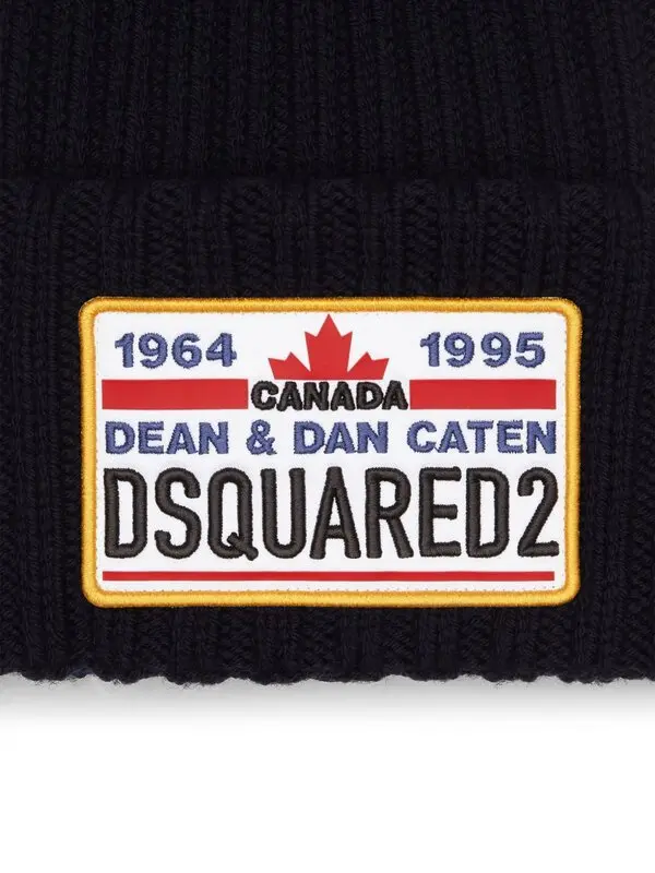 Dsquared2 Logo Embroidered Turn-up Beanie - Black