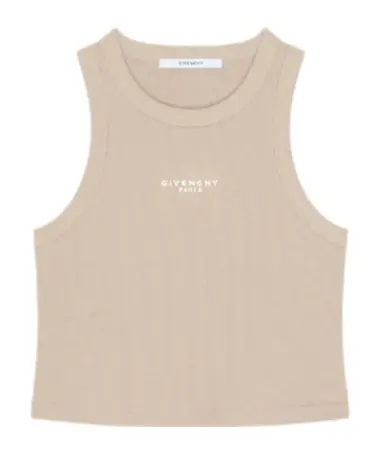Givenchy Paris Logo Cropped Cotton Tank Top - Beige Cappuccino