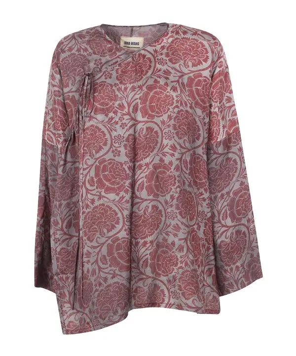 UMA WANG Tanesha Long Sleeve Top With Side Ties - Grey Red