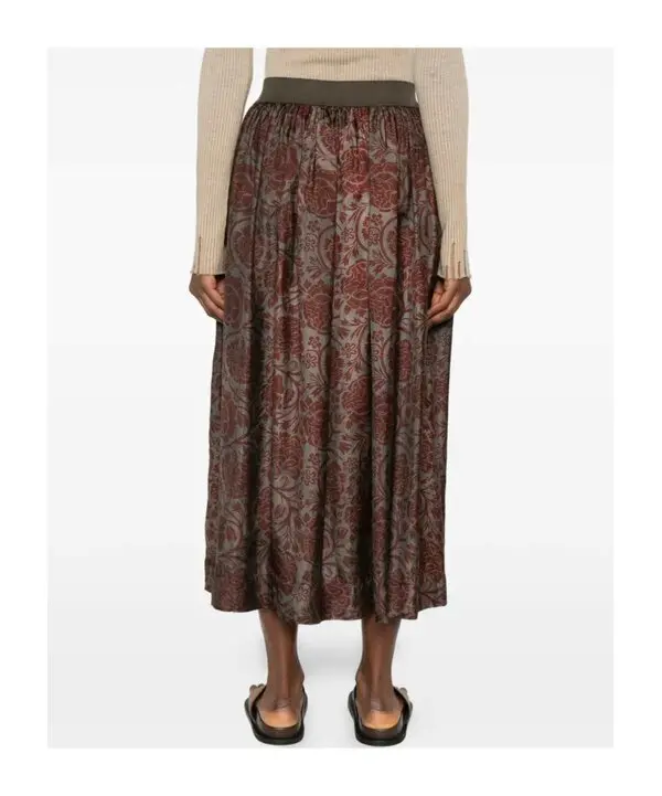 UMA WANG Floral Pattern Midi Skirt - Brown
