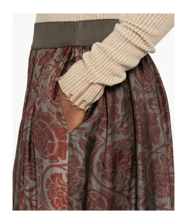 UMA WANG Floral Pattern Midi Skirt - Brown