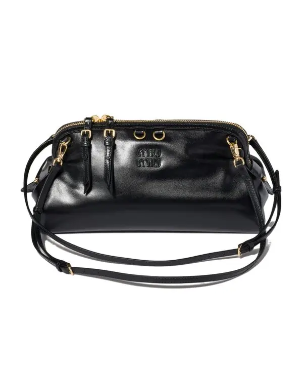 Miu Miu Caprice Shiny Leather Clutch With Gold Tone Hardware - Black