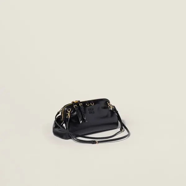 Miu Miu Caprice Shiny Leather Clutch With Gold Tone Hardware - Black
