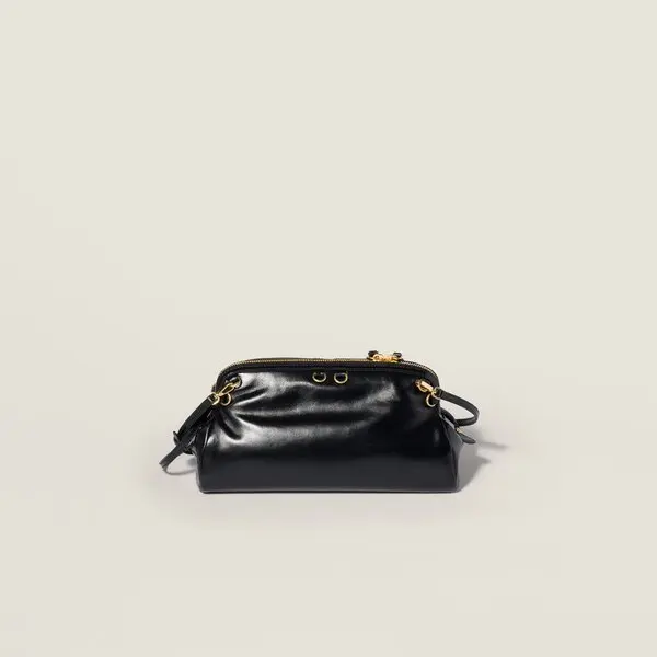 Miu Miu Caprice Shiny Leather Clutch With Gold Tone Hardware - Black