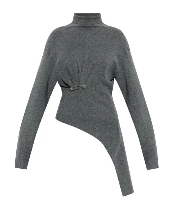 LANVIN High Neck Safety Pin Detailed Asymmetrical Jumper