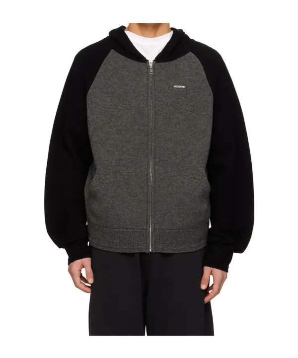 We11Done Zippered Wool Knit Hooded Sweatshirt - Black