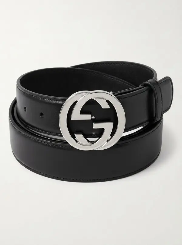Gucci Leather Belt With Interlocking G Buckle - Black