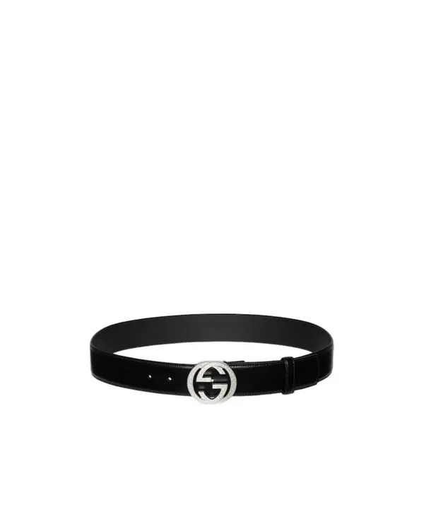 Gucci Leather Belt With Interlocking G Buckle - Black