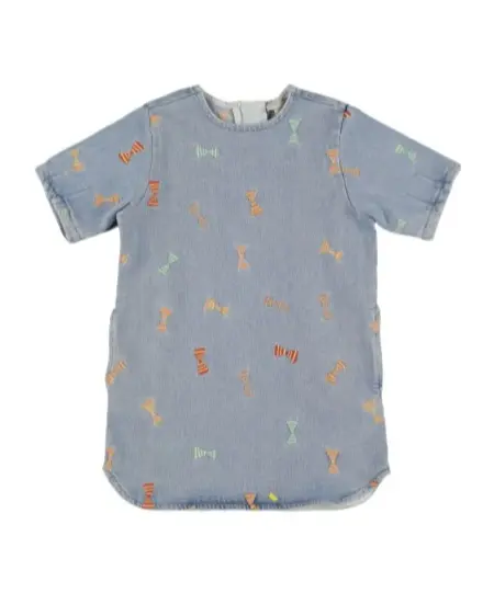 Stella McCartney Bow Embroidered Denim Dress - Gray