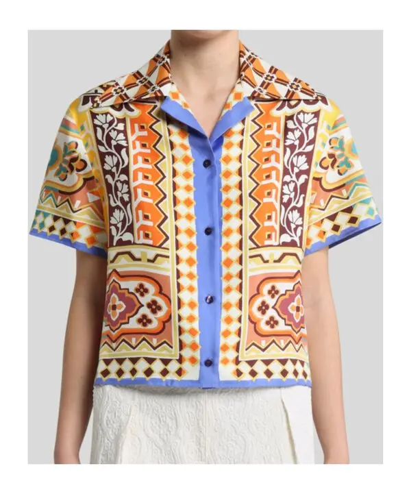 Etro Silk Twill Floral Print Bowling Shirt