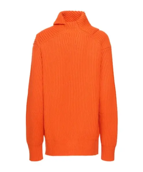 JIL SANDER Ribbed Knit Long Sleeve Sweater With Side Slits