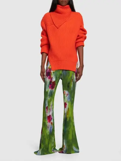 JIL SANDER Ribbed Knit Long Sleeve Sweater With Side Slits