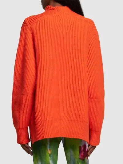 JIL SANDER Ribbed Knit Long Sleeve Sweater With Side Slits