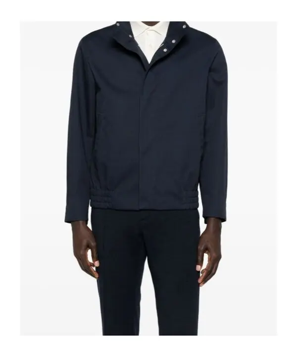 LARDINI Elasticated-hem Bomber Jacket - Blue