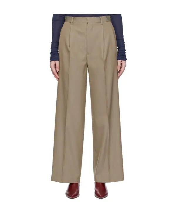 Auralee Wool Wide-leg Pleated Pants - Khaki