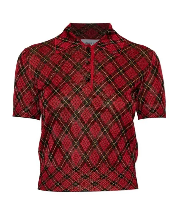 Alexander McQueen Checked Short-sleeve Polo Shirt - Red