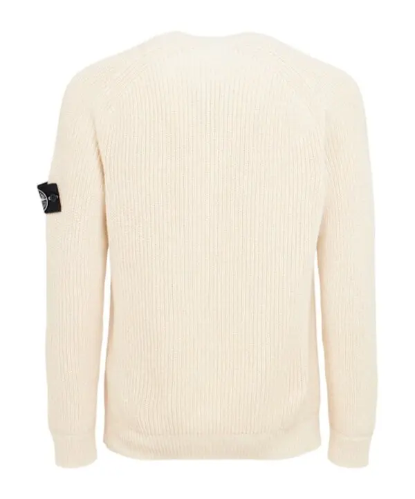 Stone Island Crew Neck Knitwear With Ribbed Cuffs And Hem - Ivory