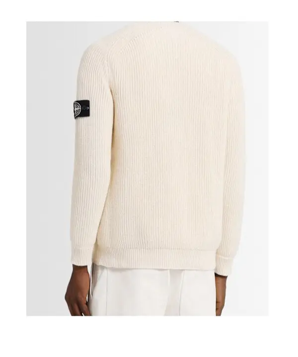 Stone Island Crew Neck Knitwear With Ribbed Cuffs And Hem - Ivory