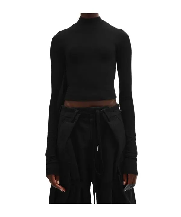 ANN DEMEULEMEESTER Cropped Long-sleeve Fitted Top - Black