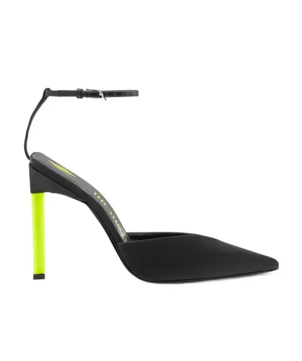 Attico Satin Pointed Toe Pumps With Fluorescent Yellow Heels - Black