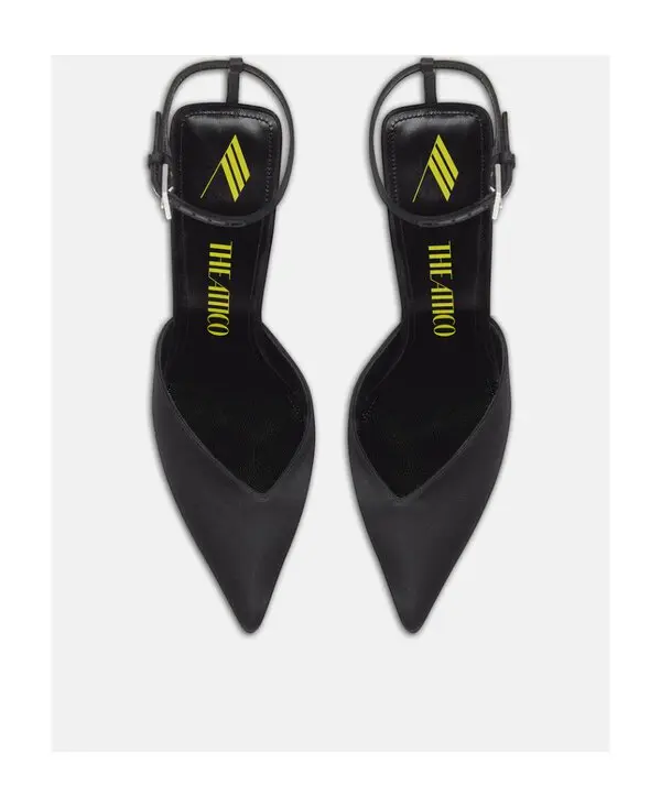 Attico Satin Pointed Toe Pumps With Fluorescent Yellow Heels - Black
