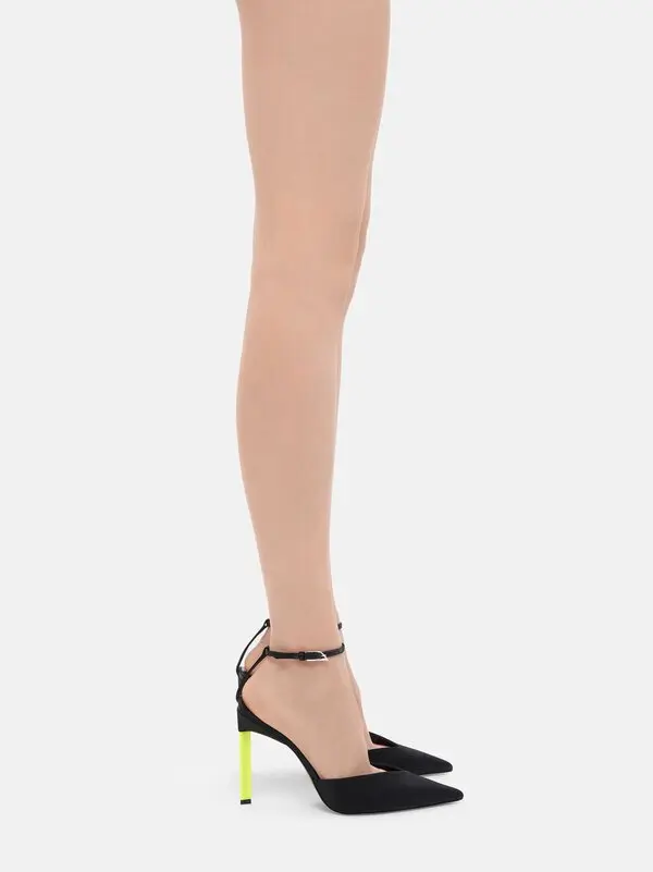 Attico Satin Pointed Toe Pumps With Fluorescent Yellow Heels - Black