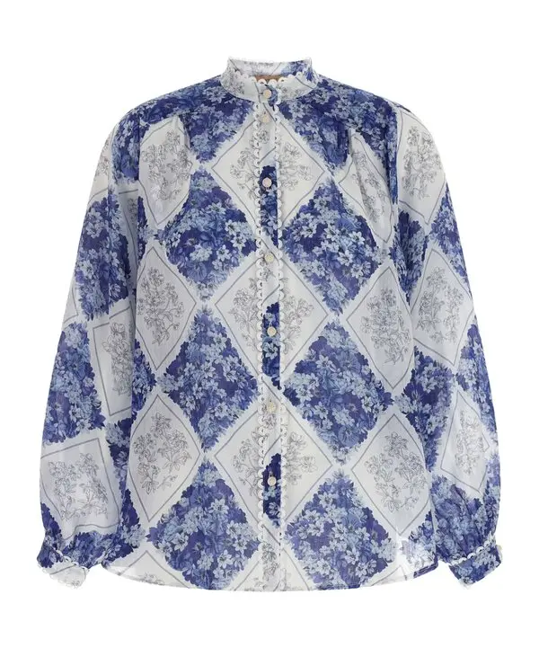 TWINSET Floral Print Ramie Shirt - Gray
