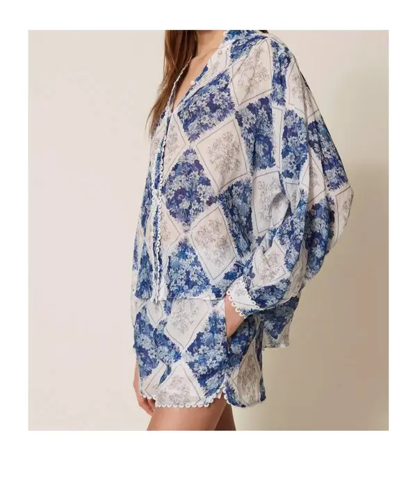TWINSET Floral Print Ramie Shirt