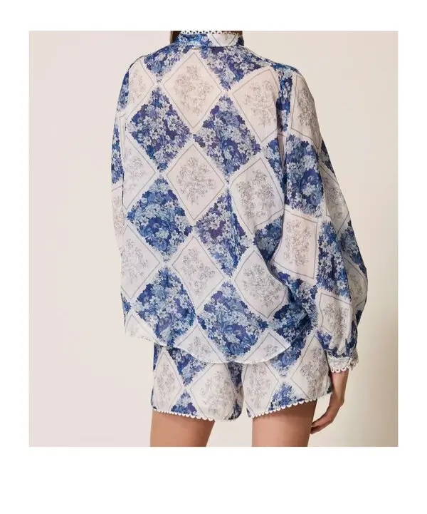 TWINSET Floral Print Ramie Shirt