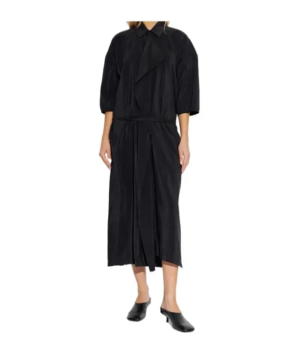 LEMAIRE Short Sleeve Shirt Dress With Belt And Slit - Black