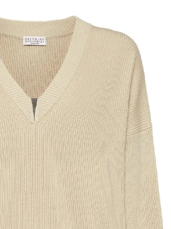 Brunello Cucinelli Monili Embellished V-neck Jumper - Nude
