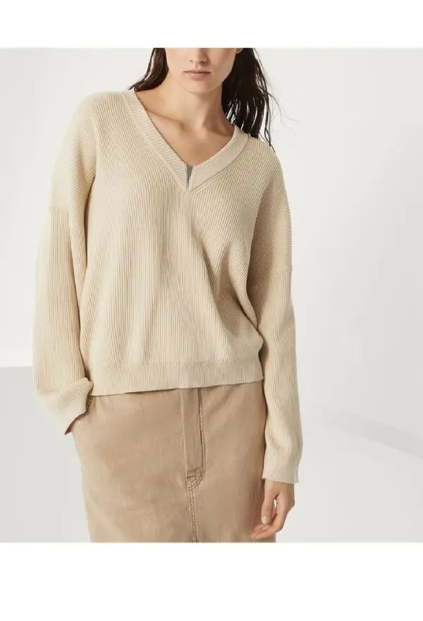 Brunello Cucinelli Monili Embellished V-neck Jumper - Nude