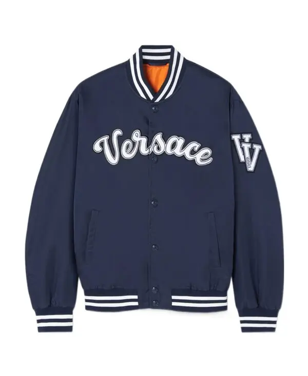 Versace Logo Embroidered Snap-front Jacket