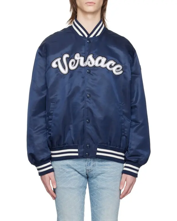 Versace Logo Embroidered Snap-front Jacket