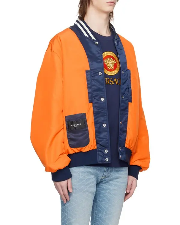 Versace Logo Embroidered Snap-front Jacket