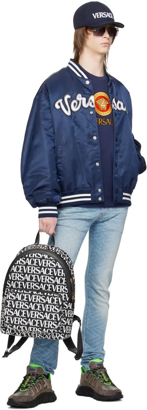 Versace Logo Embroidered Snap-front Jacket