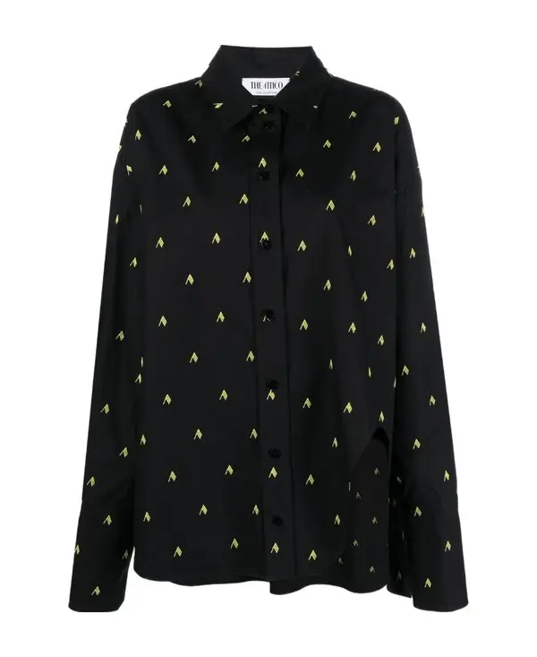 Attico Diana Printed Oversized Buttoned Shirt - Black