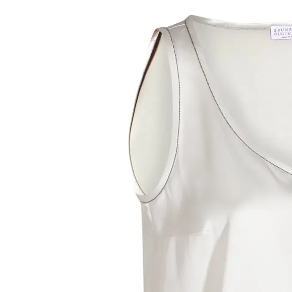 Brunello Cucinelli Embellished Satin Tank Top - White