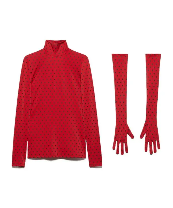 MAXCO. Max&co. Polka Dot Turtleneck T-shirt And Gloves Set