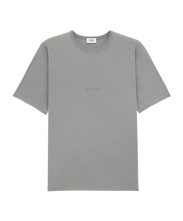 Saint Laurent Logo Embroidered Crewneck T-shirt - Gray