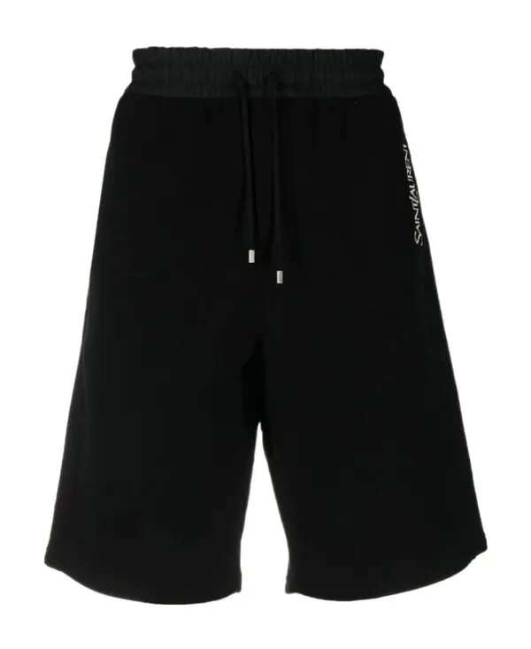 Saint Laurent Logo Embroidered Drawstring Shorts - Black