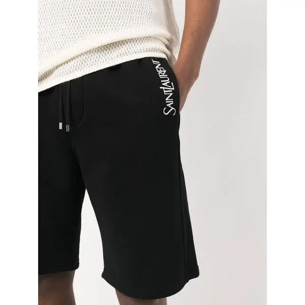 Saint Laurent Logo Embroidered Drawstring Shorts - Black