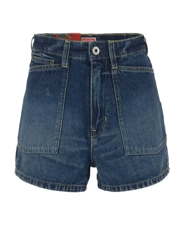 Kenzo Logo Patch Denim Shorts - Blue