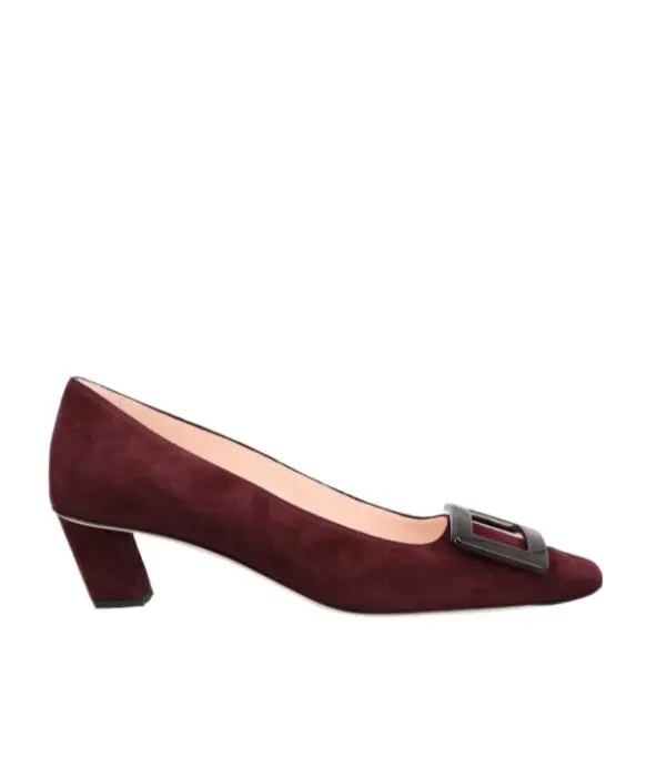 ROGER VIVIER Square-toe Slip-on Pumps With Square Buckle - Brown