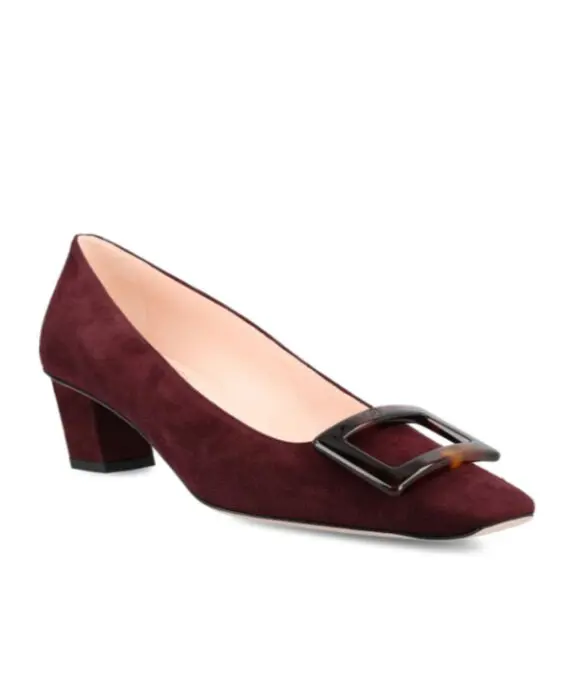 ROGER VIVIER Square-toe Slip-on Pumps With Square Buckle - Brown